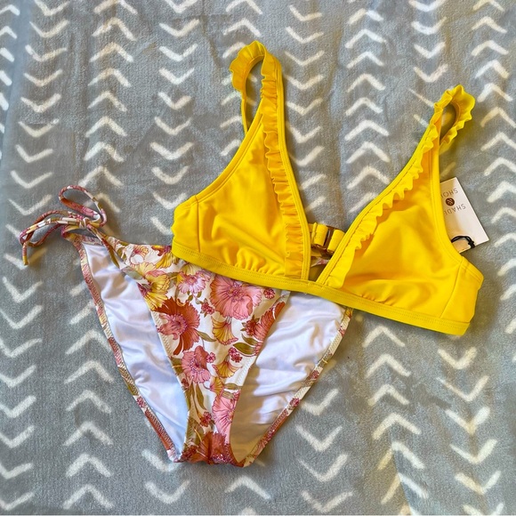 Shade & Shore | Swim | Yellow Ruffle Bikini Top Floral Bottoms | Poshmark